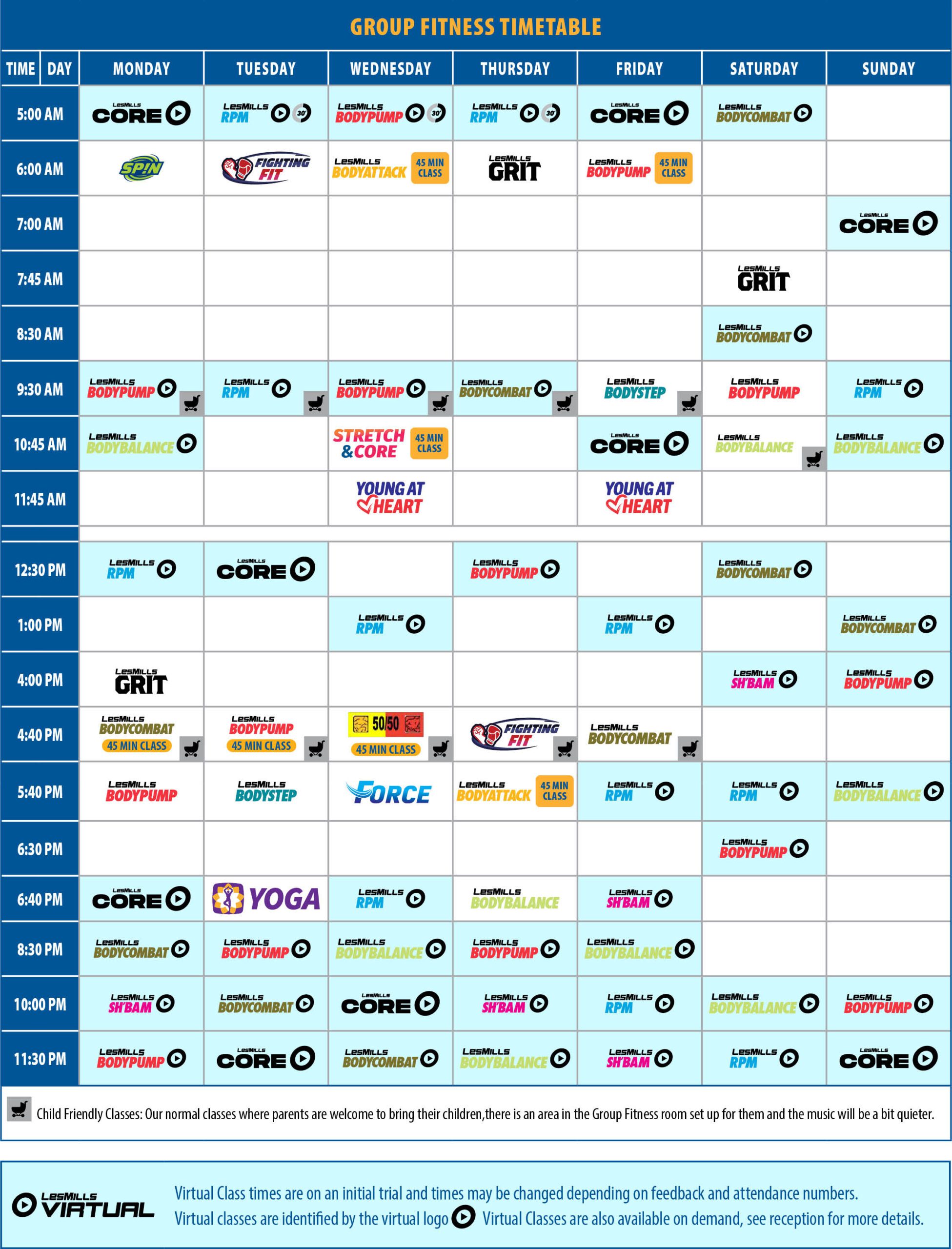 Group Fitness Timetable | Advance Fitness